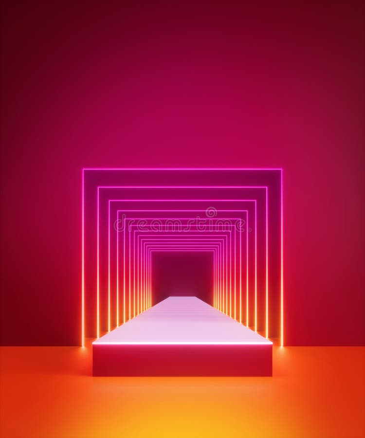 3d Render, Abstract Modern Minimal Red Background, Bright Neon Light ...