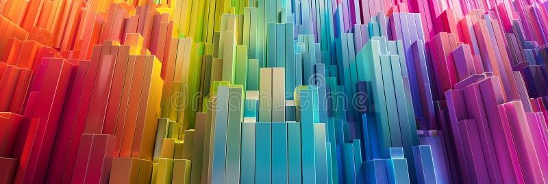 3D Render of an Abstract Multicolor Spectrum, Columns Panoramic Stock ...