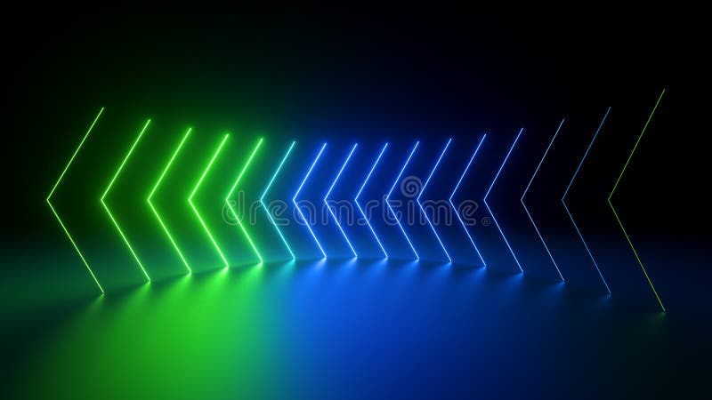 3d Render, Abstract Neon Background with Arrows Showing Left Direction ...