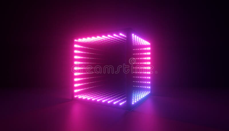 3d Render, Abstract Neon Background with Cube Box. Geometric Object ...