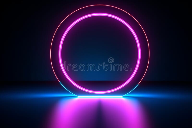 3d Render, Abstract Neon Background with Fluorescent Ring, Blank Round ...