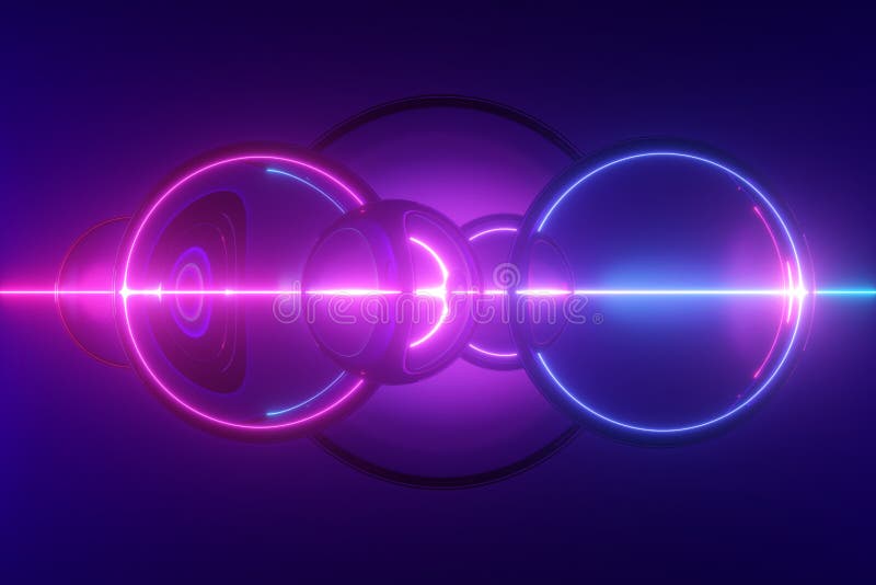 3d Render, Abstract Neon Background with Glass Balls and Laser Line ...