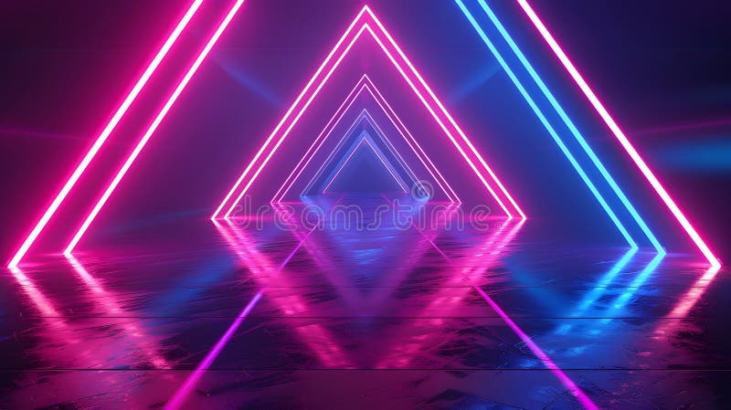 3D Render of Abstract Neon Background with Glowing Triangles - AI ...