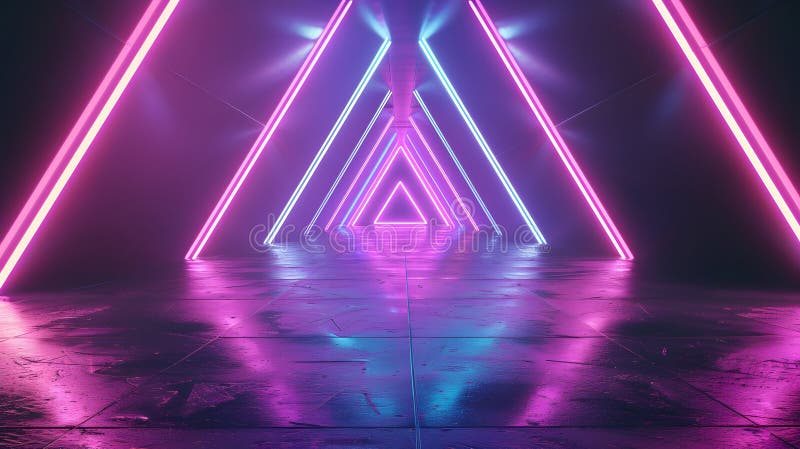 3D Render of Abstract Neon Triangles in Retro-Futuristic Style - AI ...