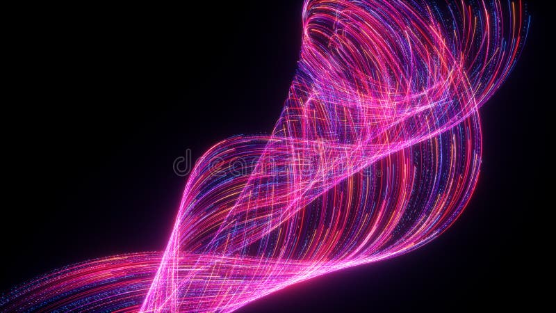 3d Render. Abstract Neon Wallpaper. Chaotic Vortex of Glowing Lines and ...