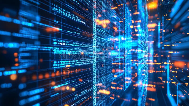 3d Render Of Abstract Network With Random Programming Code Web And Software Development Concept