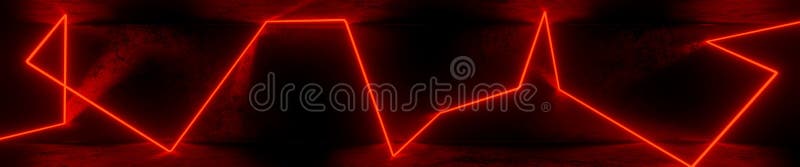 3d Render, Abstract Panoramic Background with Red Laser Neon Lights ...