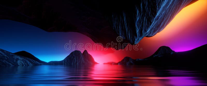 3d Render, Abstract Panoramic Background, Surreal Futuristic Landscape ...
