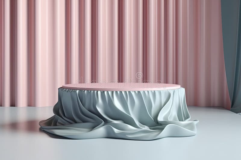 3d Render Abstract Platform Podium on Water and Waving Curtains ...