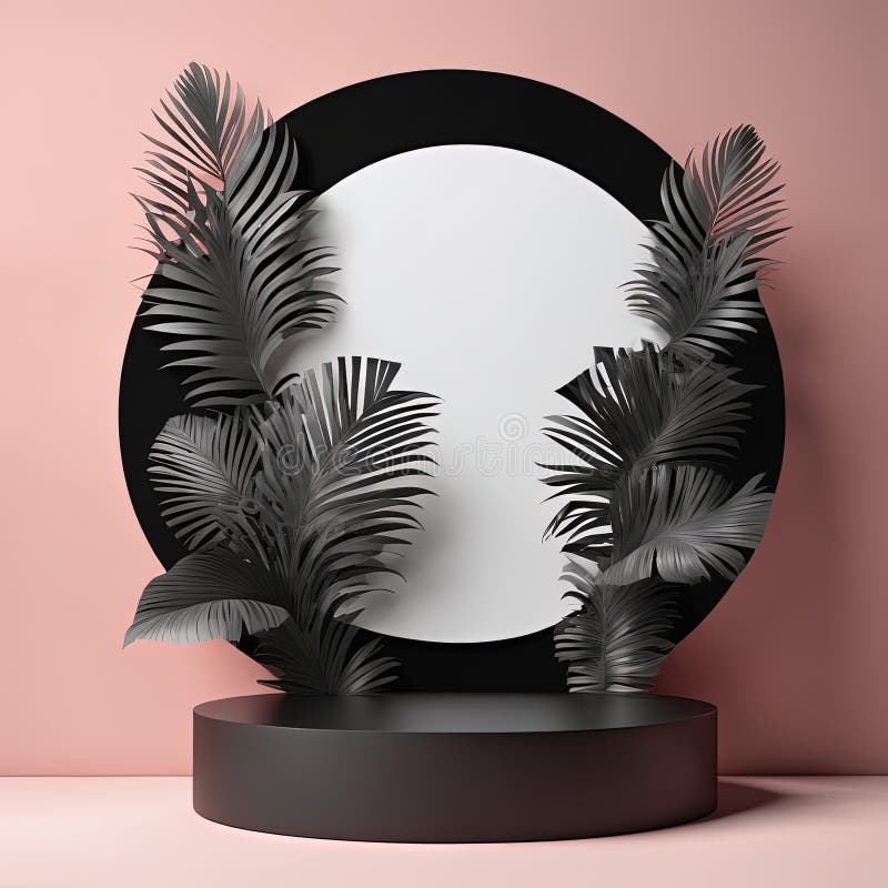 3d Render of Abstract Podium with Leaves. Product Presentation Concept ...