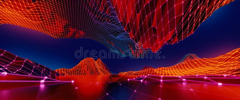 3d Render, Abstract Red Blue Cyber Technology Background. Virtual ...
