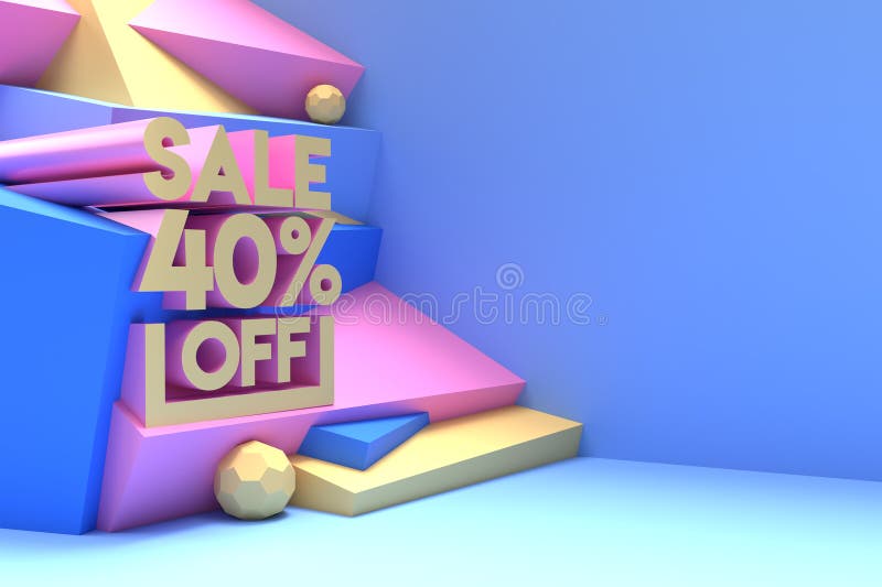 3D Render Abstract 40 Sale OFF Discount Banner 3D Illustration Design ...