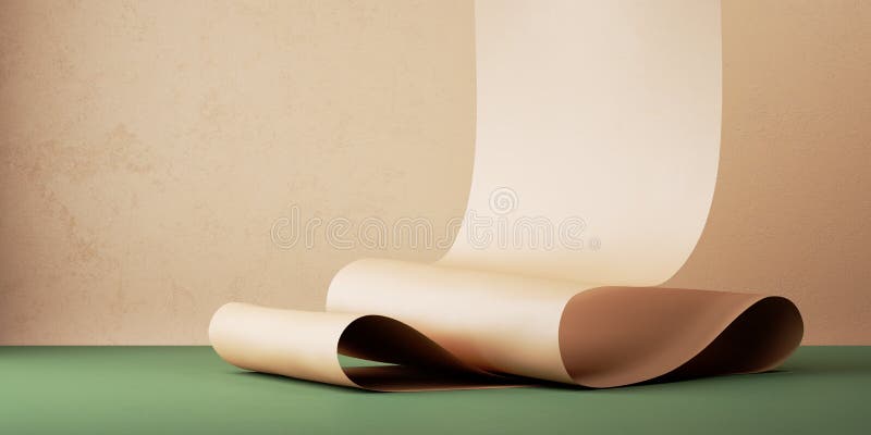 3d Render, Abstract Simple Background with Folded Ribbon or Long Paper ...