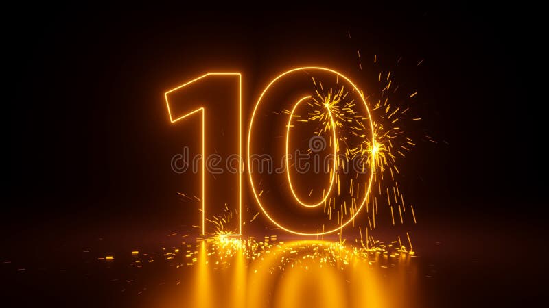 3d Render, Abstract Sparkling Linear Number Ten, Glowing Digit 10 ...