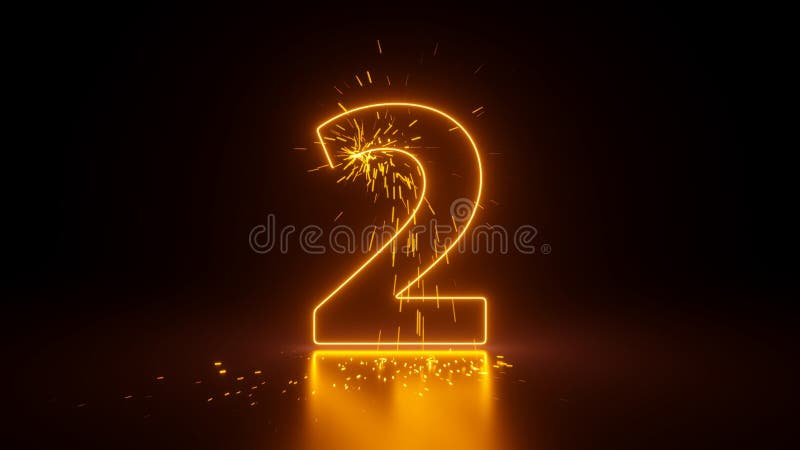 3d Render, Abstract Sparkling Linear Number Two, Glowing Digit 2 ...