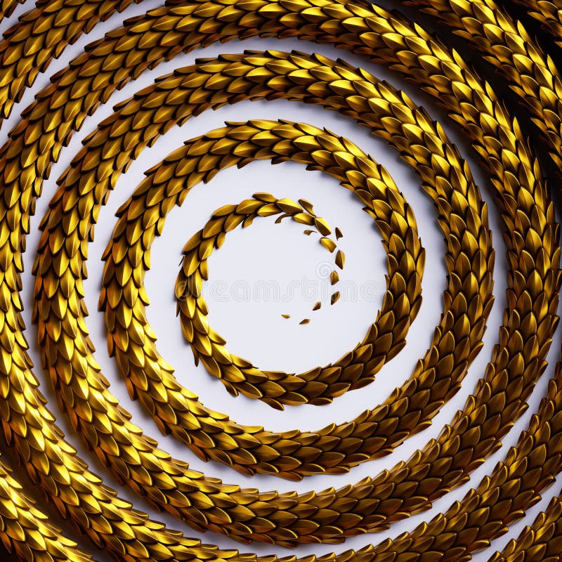 3d Render, Abstract Spiral Background with Shiny Golden Snake Skin ...