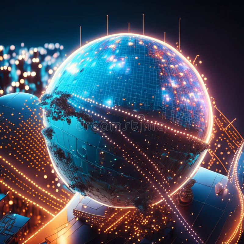 3d Render of Abstract Technology Background with Planet Earth. High ...