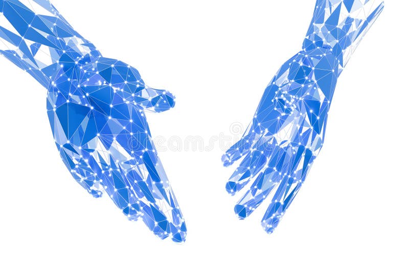 3d Render Abstract Technology Blue Wireframe Hand Stock Illustration ...