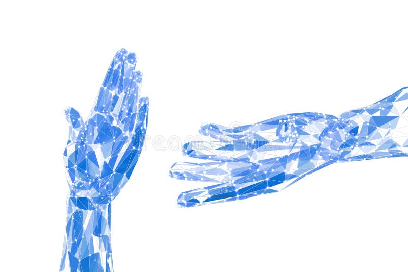 3d Render Abstract Technology Blue Wireframe Hand Stock Illustration ...