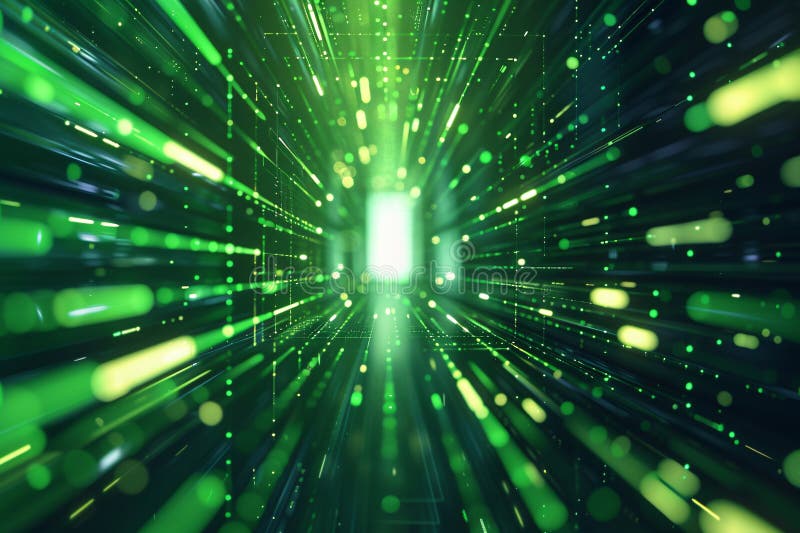 3d Render Abstract Technology Green Lines and Light Points Background ...