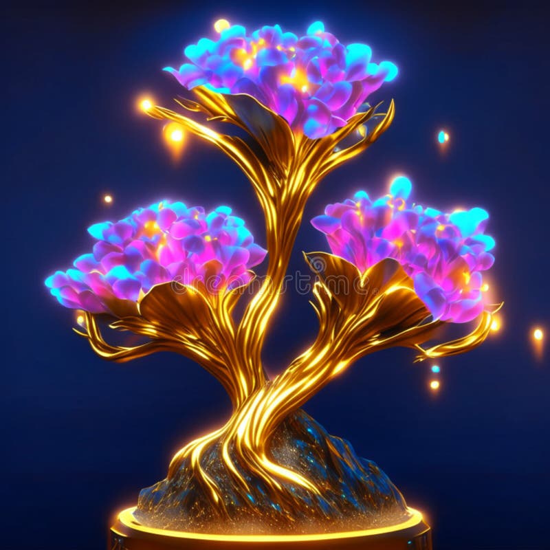 3d Render of Abstract Tree in Neon Light. 3d Illustration Generative AI ...