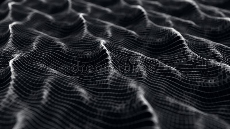 3D Render Abstract Triangle Grid Water Waves. Wireframe Waves Mesh of ...