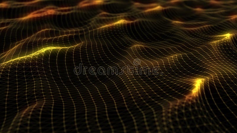 3D Render Abstract Triangle Grid Water Waves. Wireframe Waves Mesh of ...