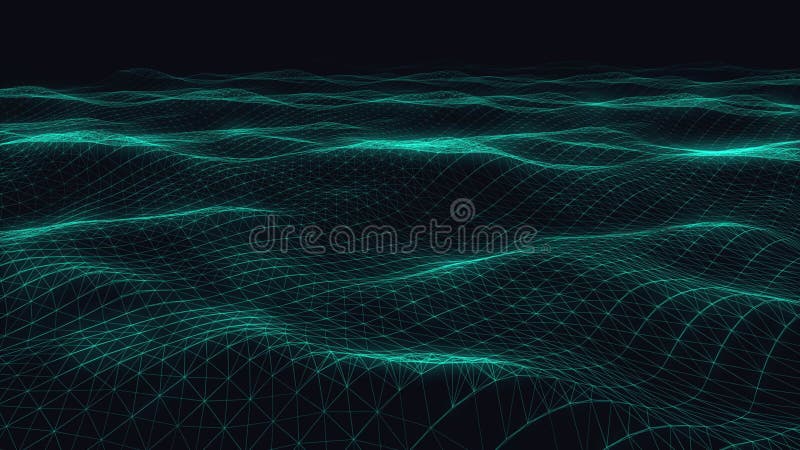 3D Render Abstract Triangle Grid Water Waves. Wireframe Waves Mesh of ...