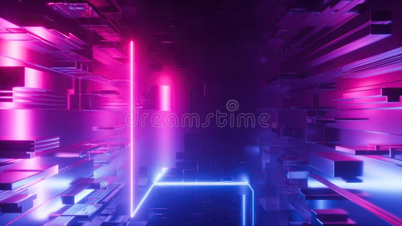 3d Render, Abstract Ultraviolet Background with Geometric Shapes and ...