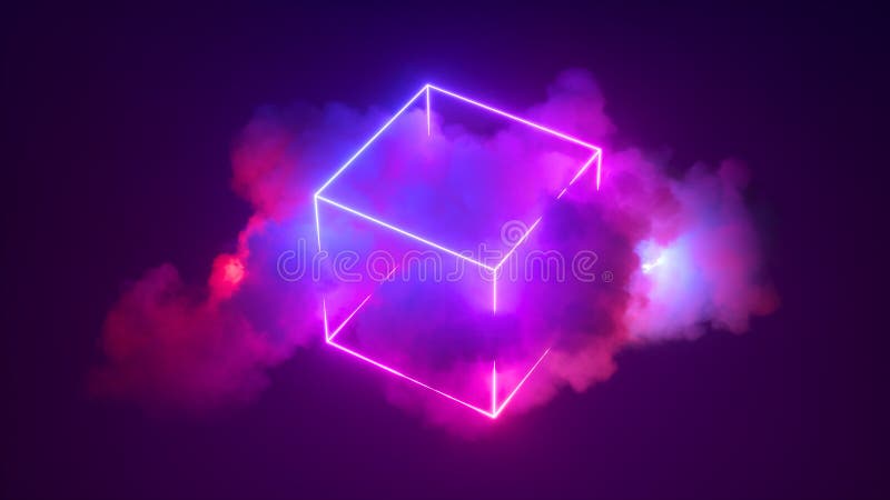 3d Render, Abstract Ultraviolet Background with Glowing Cloud and Neon ...