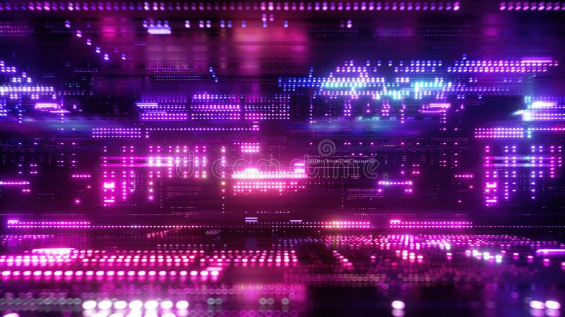 3d Render, Abstract Urban Background with Glowing Neon Light, Virtual ...