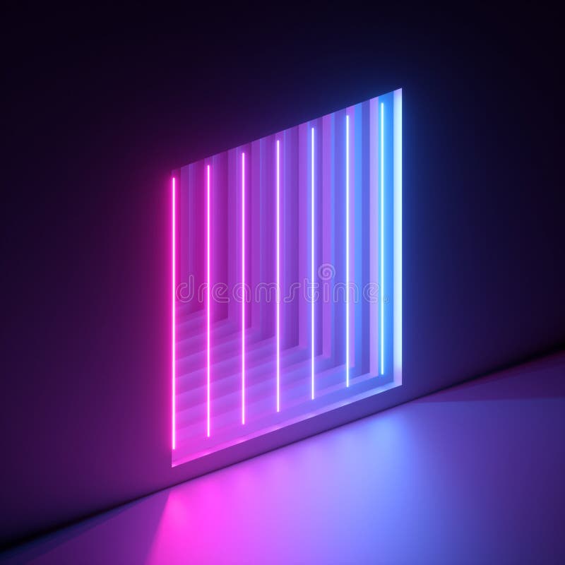 3d Render, Abstract Violet Neon Background, Ultraviolet Light, Square ...