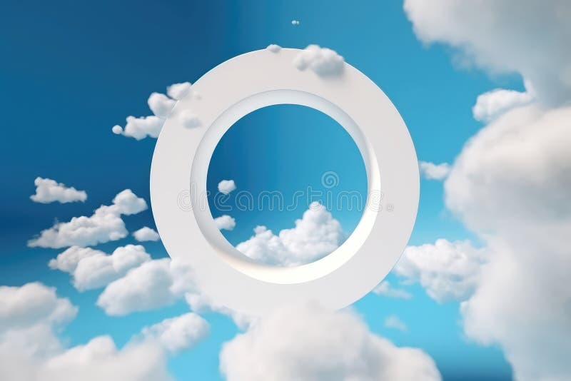 3d Render Abstract Wallpaper Blue Sky with White Clouds and a Round ...