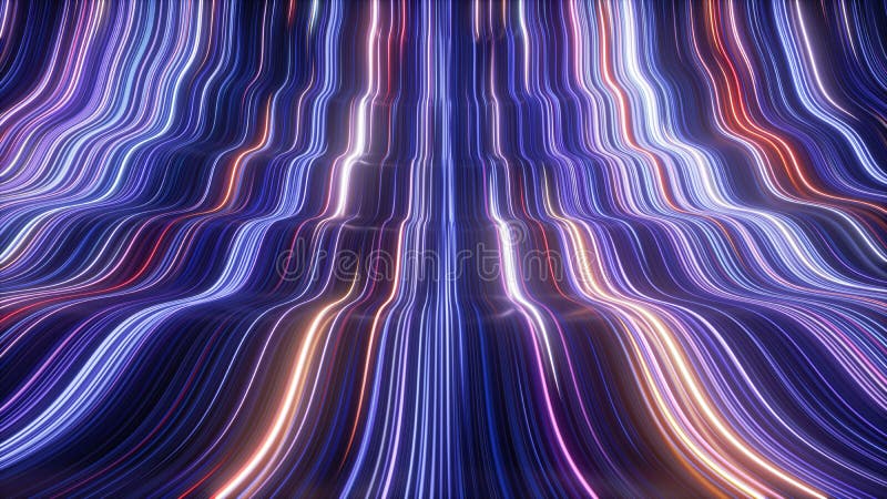 3d Render, Abstract Wavy Background, Ultra Violet Neon Rays, Glowing ...
