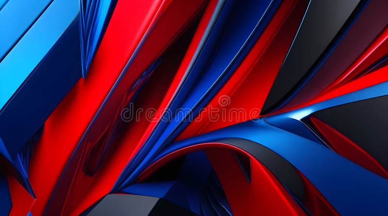 3d Render of Abstract Wavy Metallic Background with Red and Blue Colors ...