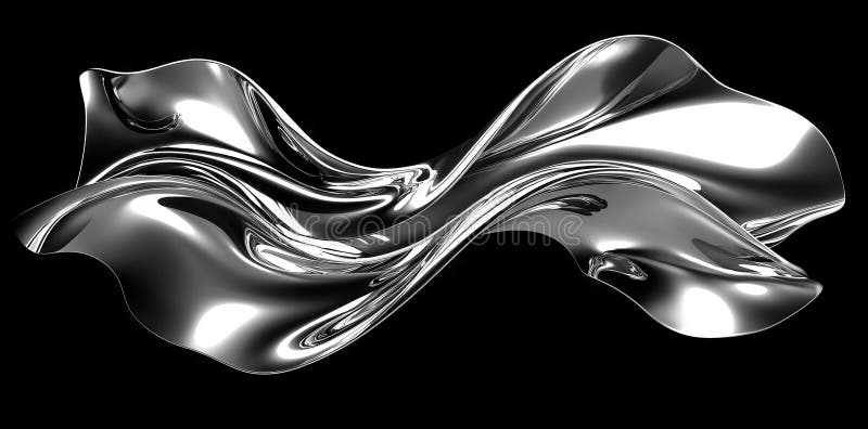 3D Render of Abstract Wavy Stripes in Black and Silver, Geometric ...