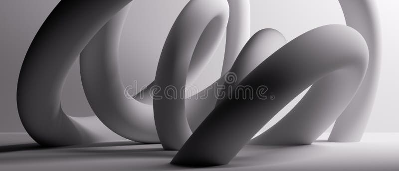 3d Render. Abstract White Background of Spiral Loops and Tubes. Modern ...