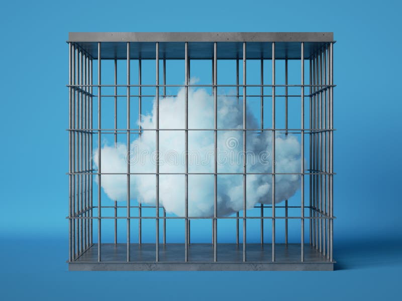 3d Render. Abstract White Cloud Locked Inside Square Cage, Isolated on ...