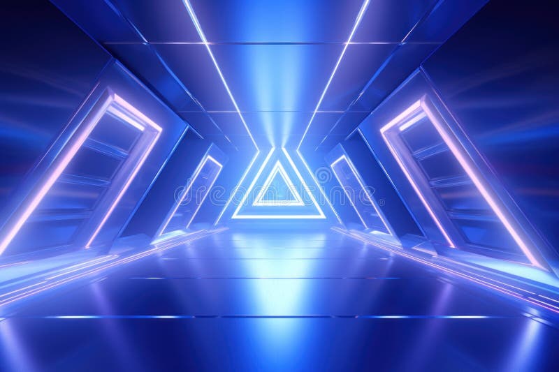 3d Render Abstract White Triangle Spaceship Corridor. Futuristic Tunnel ...