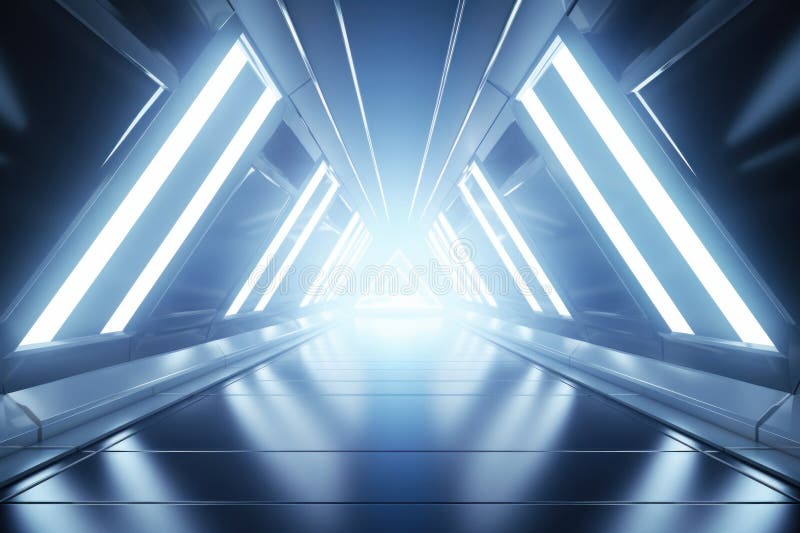 3d Render Abstract White Triangle Spaceship Corridor. Futuristic Tunnel ...