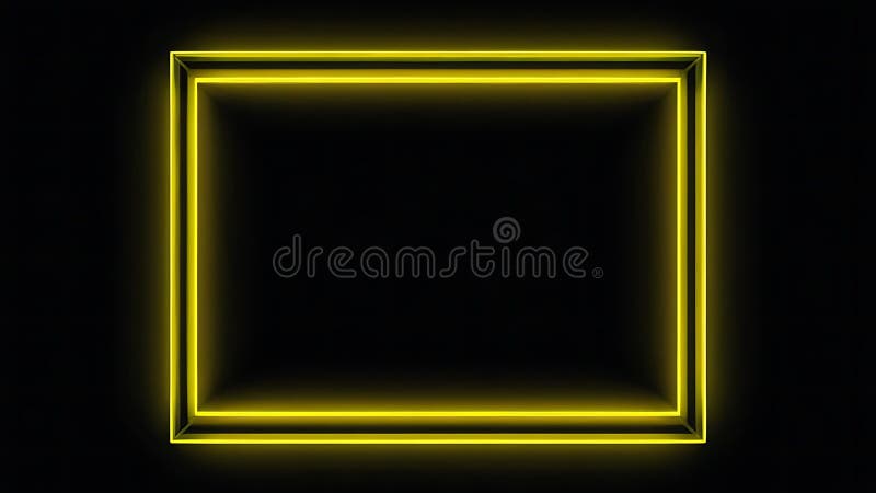 3d Render Abstract Yellow Neon Frame Glowing with Light on Dark ...