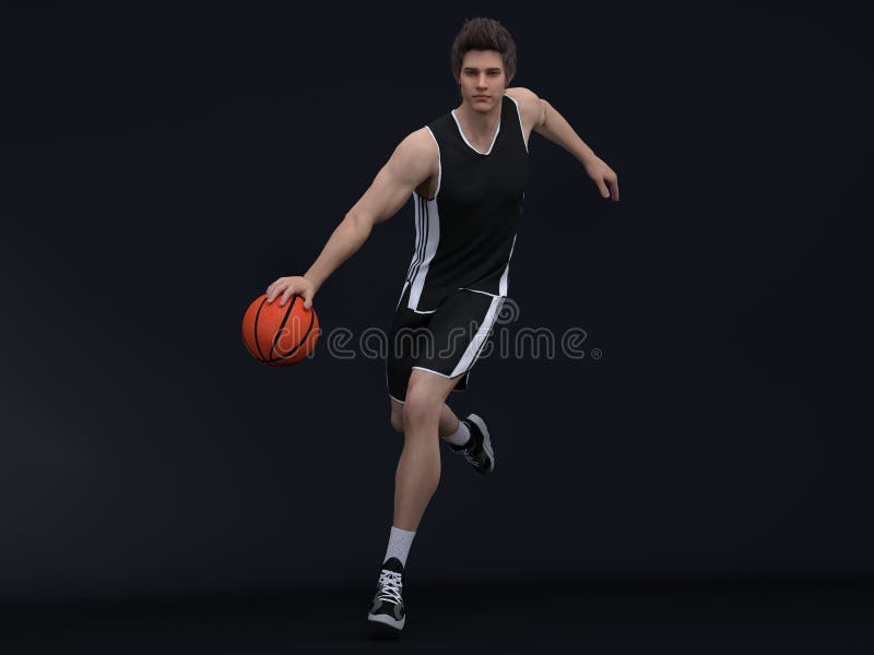 3D Render : Action Shot of Male Basketball Player in Motion with Studio ...