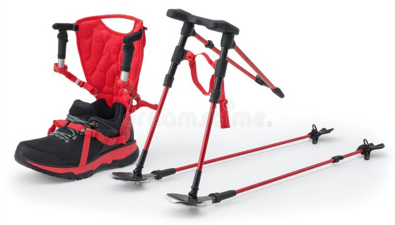3D Render of Advanced Exoskeleton Device with Support Poles in Red ...