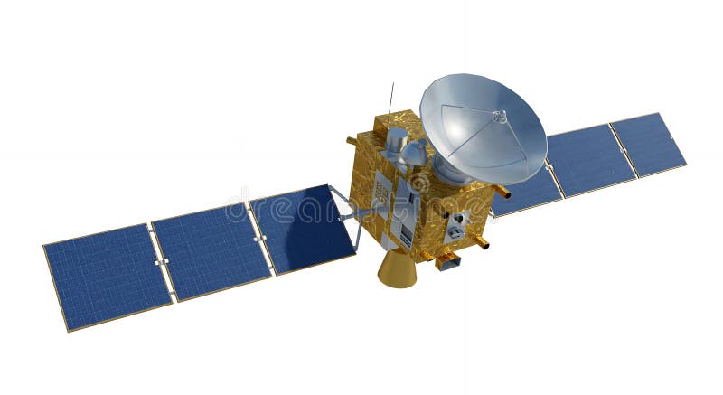 3D Render of Advanced Spacecraft with Solar Panels & Satellite Dish ...