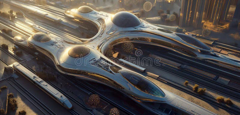 Aerial View of Futuristic Train Station Stock Illustration ...