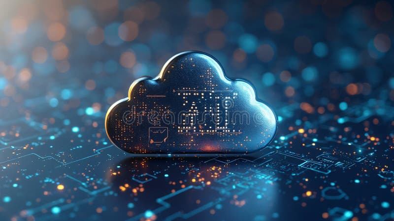 3d Render Ai Cloud Computing Data Storage Metallic Cloud Icon On Circuit Board Stock
