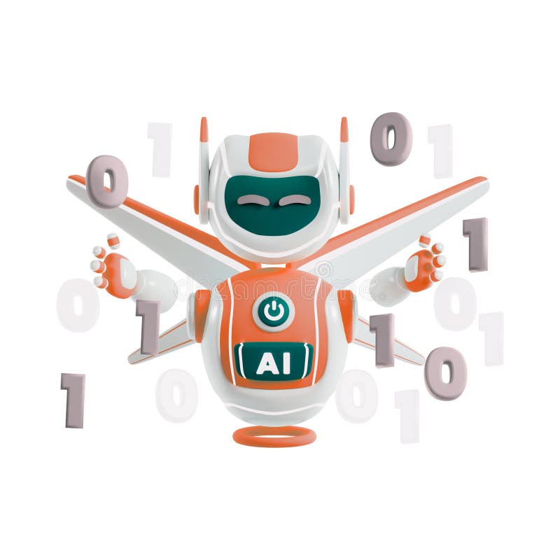 3D Render of an AI Robot with Binary Code Stock Illustration - Illustration of futuristic ...