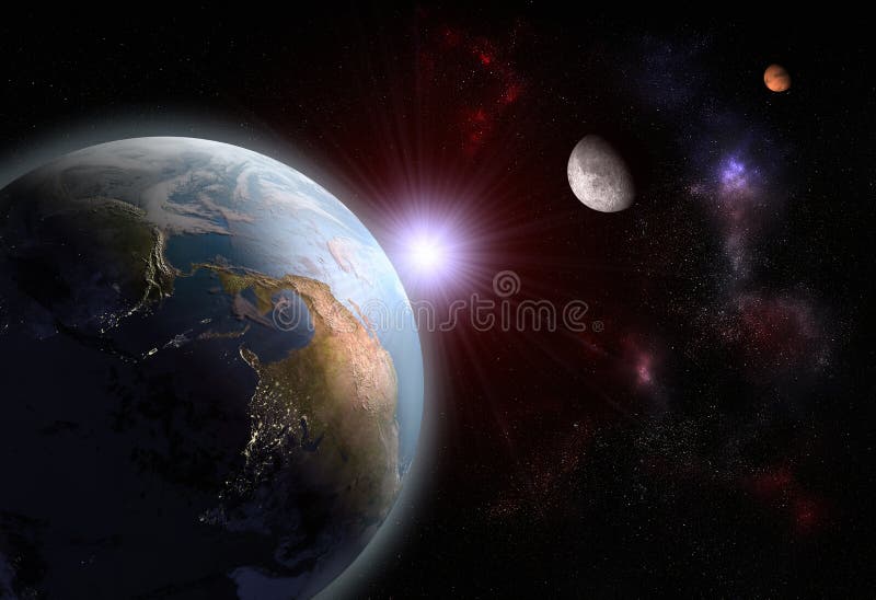 Alignment of the Earth, the Moon and Mars Stock Illustration ...