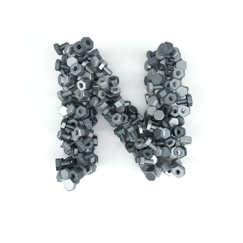 3D Alphabet Letter of Nuts and Bolts Stock Illustration - Illustration ...