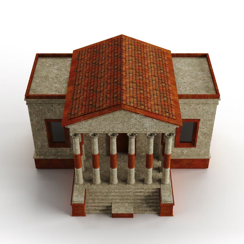 3D Render of an Ancient Building with Columns and Terracotta Roof ...